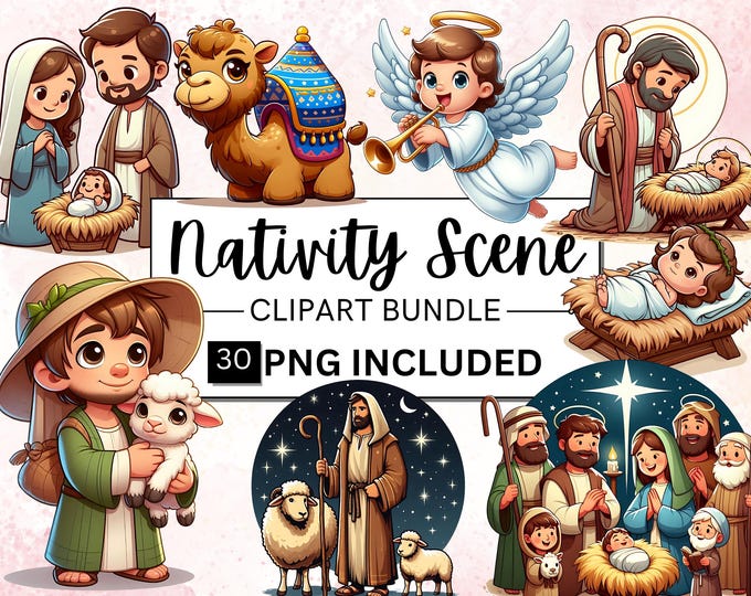 Nativity Clipart Set for Christmas. Digital Clipart Bundle With Cute ...