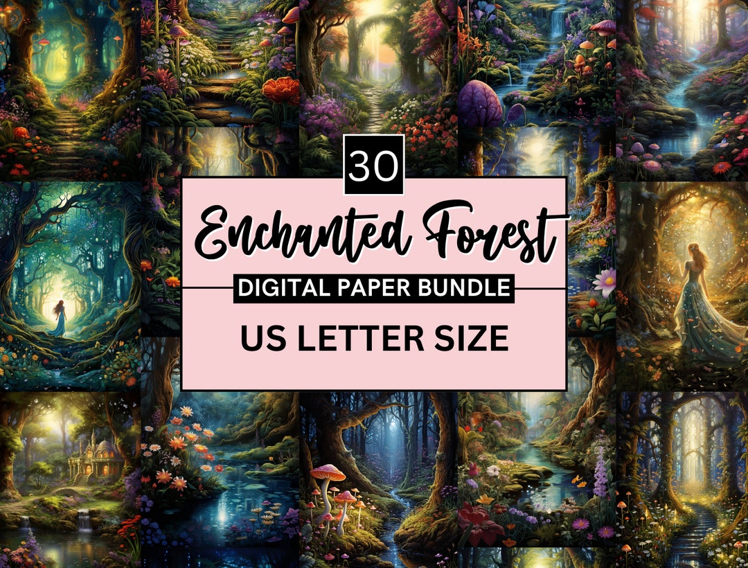 Enchanted Forest Digital Paper Pack, Magical Woodland (JPEG Download ...