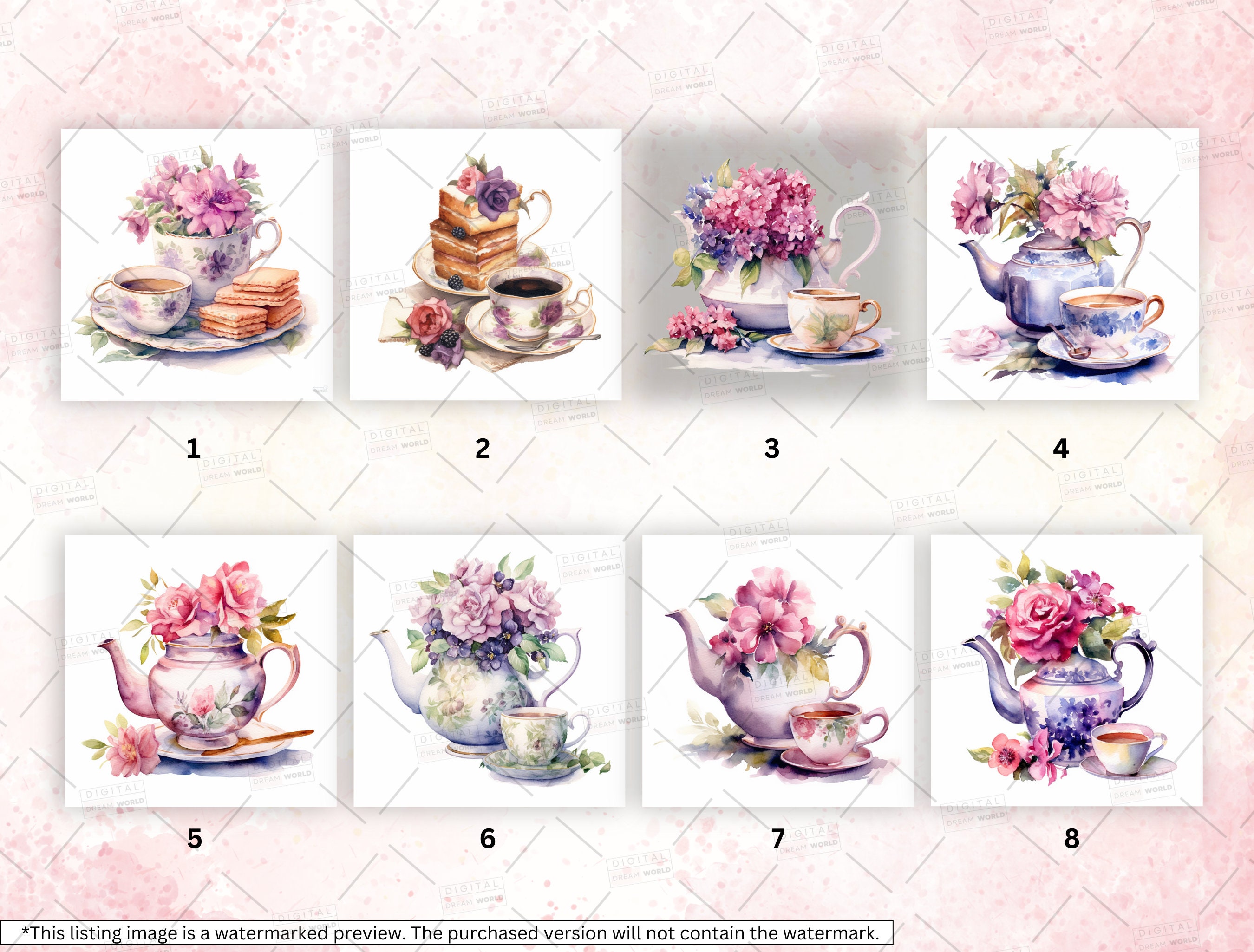 36 Vintage Teacup Clipart, Tea Time Art, Flower Teacup Png, Watercolor ...