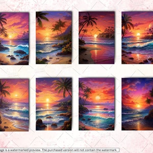 30 Printable Sunset Beach Digital Paper, Ocean Palm Landscape Backdrop ...