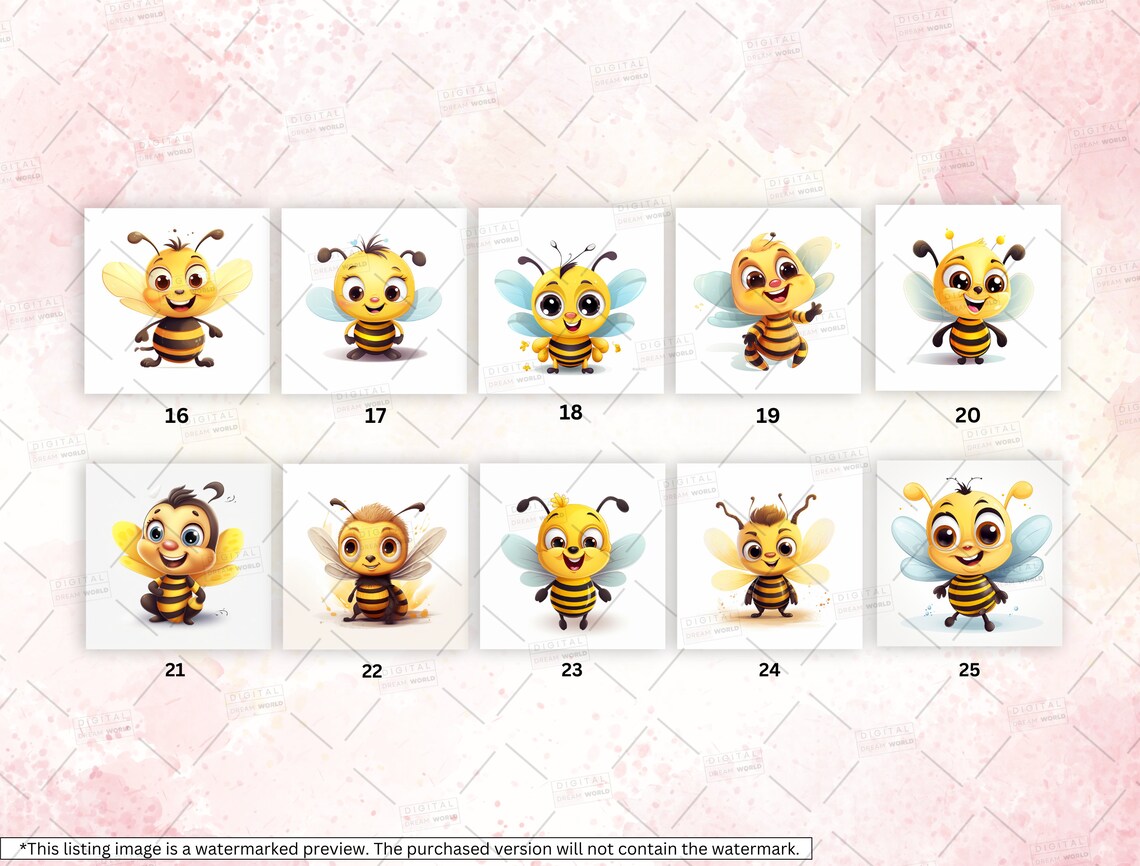 25 Cute Honey Bee Clipart, Bee PNG Bundle, Baby Honey Bee Clipart ...