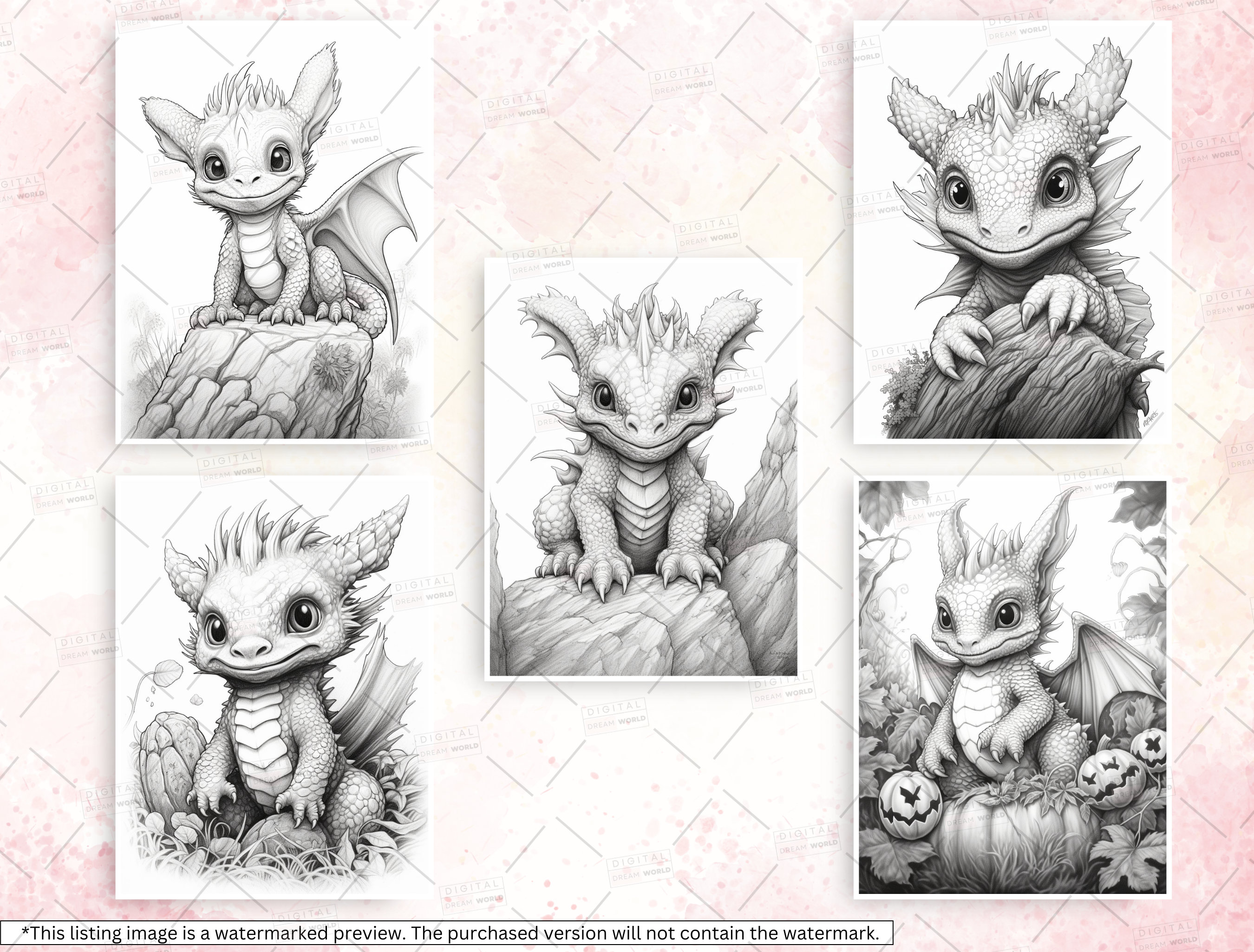 35 Baby Dragon Fantasy Coloring Pages Book Adults Kids - Etsy