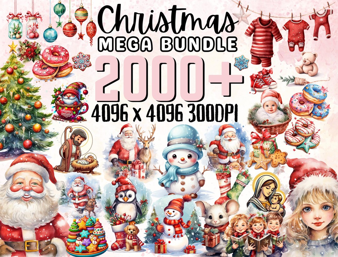 2400+ Watercolor Christmas Mega PNG Clipart Bundle, Christmas ...