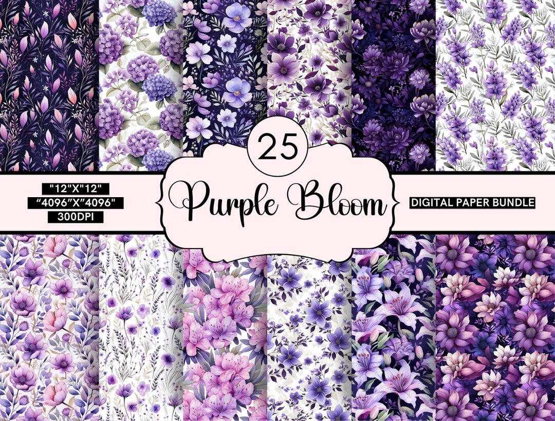 25 Watercolor Purple Floral Printable Seamless Digital Paper ...