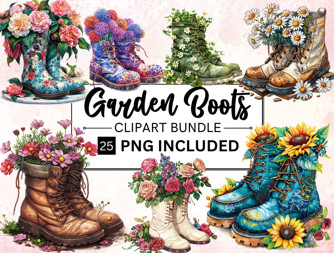 25 Floral Garden Boots Clipart Bundle, Spring Garden Clipart, Boots ...