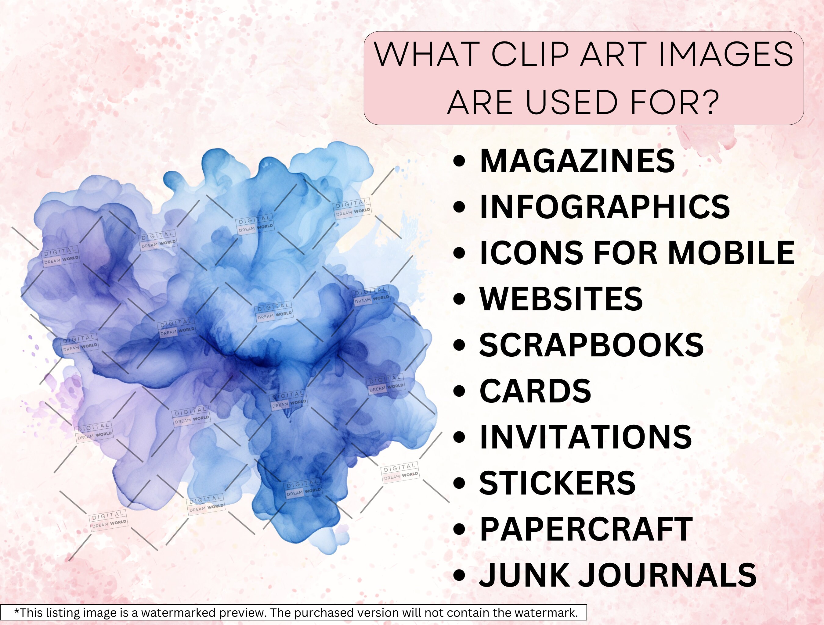 20 Pastel Watercolor Alcohol Ink Splash Clipart, Paint Splatter PNG ...