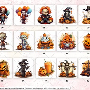 50 Watercolor Cute Halloween PNG Clipart Bundle, Cartoon Kawaii ...