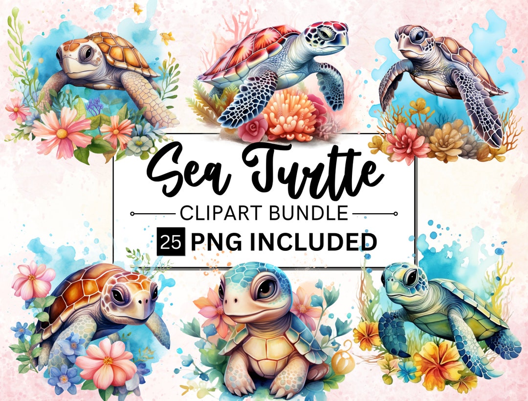 25 Watercolor Sea Turtle Clipart, Cute Nautical Ocean Animals PNG ...