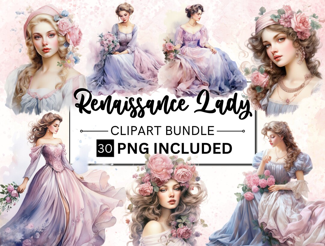 30 Renaissance Lady Vintage Watercolor Clipart, Transparent PNG ...