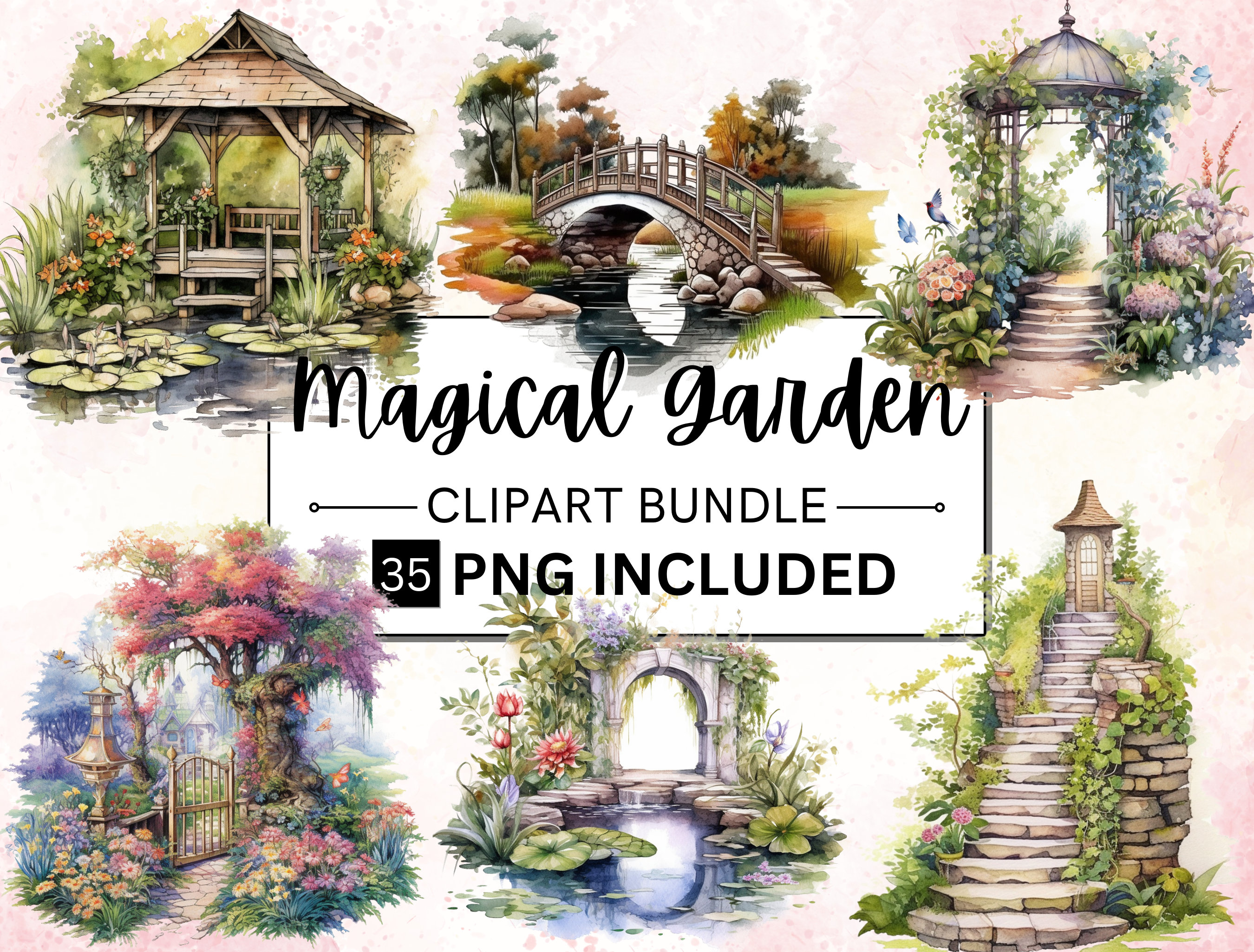 35 PNG Watercolour Secret Garden Clipart, Whimsical Secret Garden ...