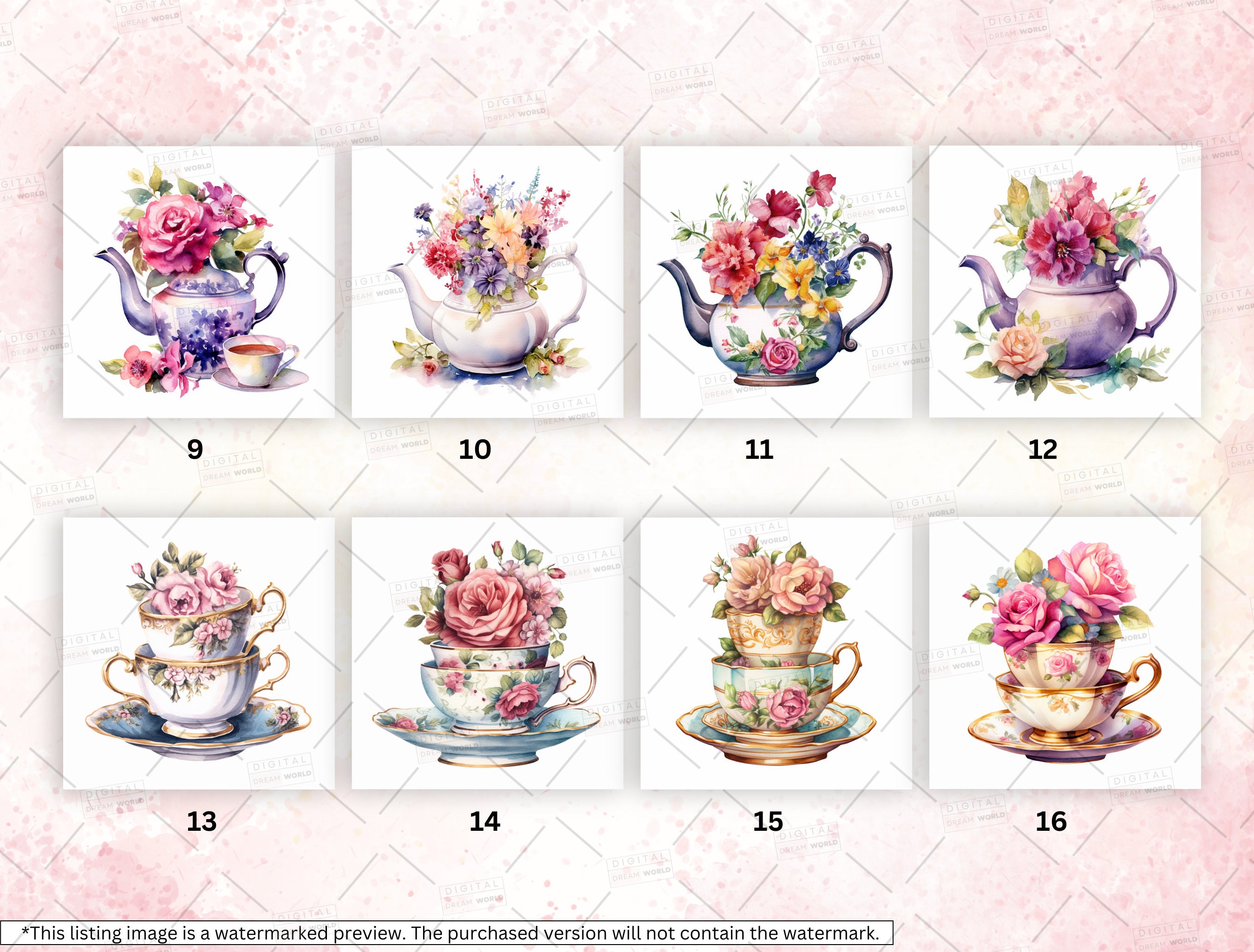 36 Vintage Teacup Clipart, Tea Time Art, Flower Teacup Png, Watercolor ...