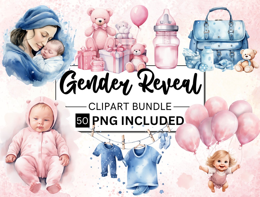 50 Watercolor Gender Reveal Bundle, Newborn Baby Boy Girl Watercolor ...