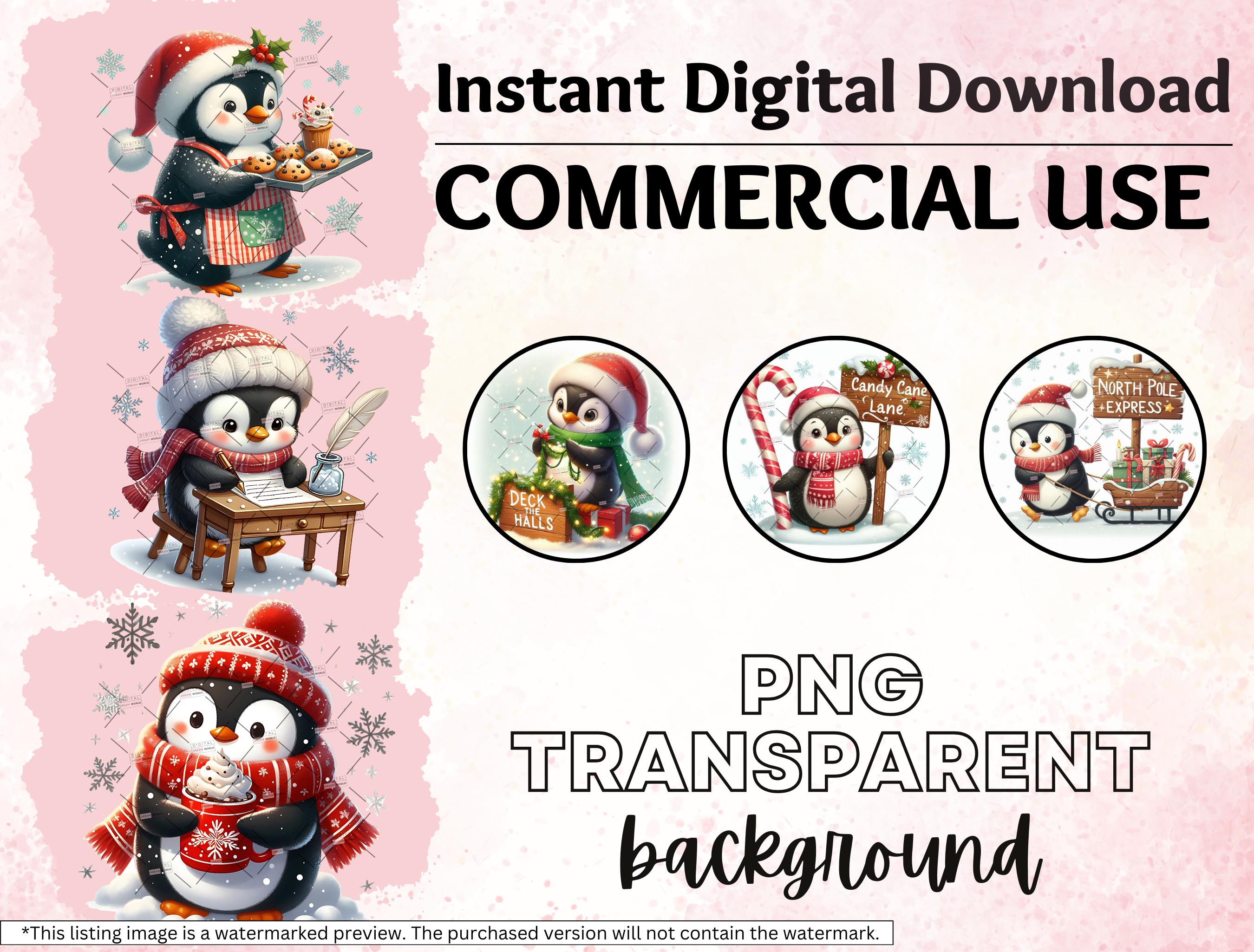 Christmas Penguin Clipart Bundle, Winter Holiday PNG (digital Download ...