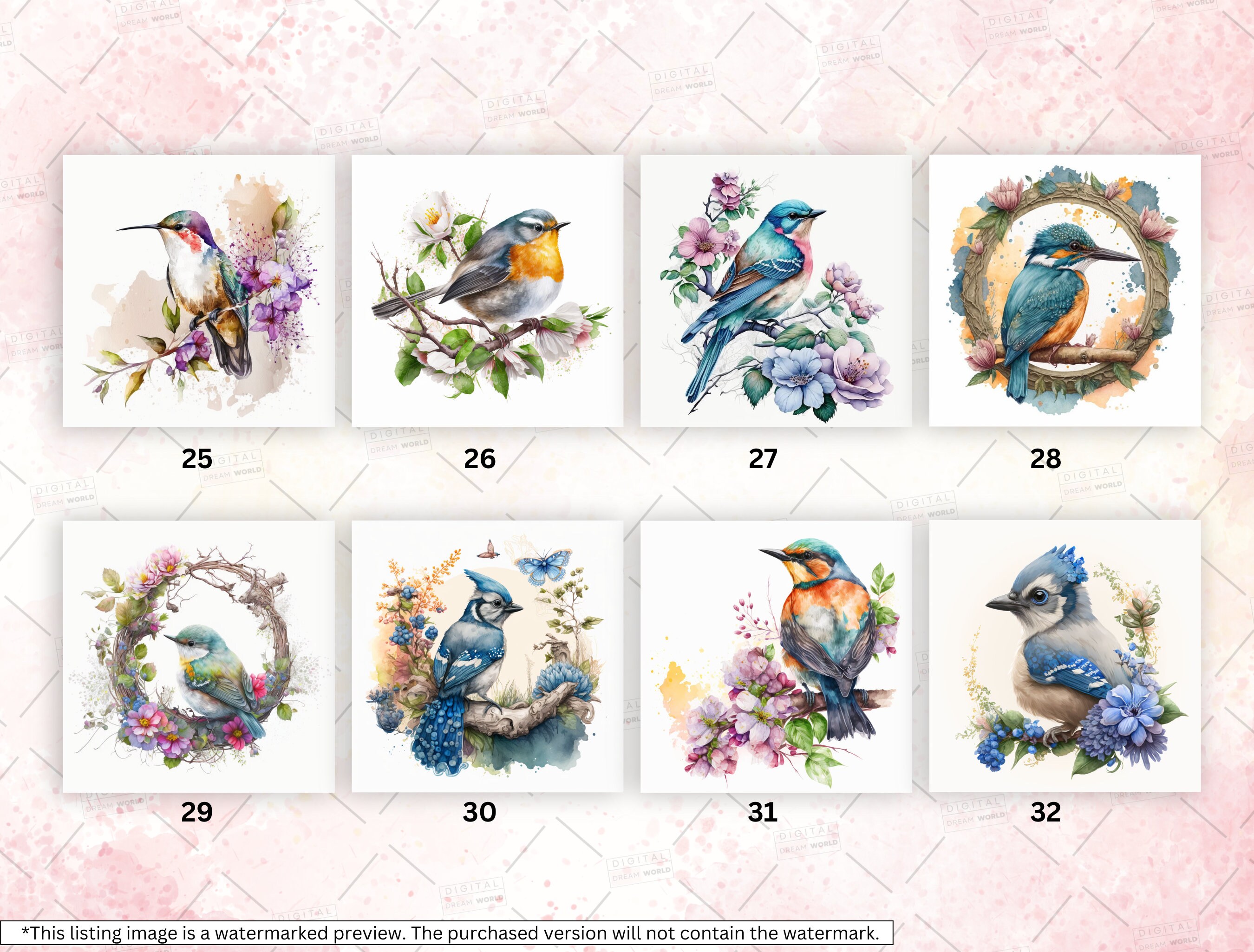 50 Watercolor Birds Clip Art Colorful Birds Clipart Spring - Etsy Canada