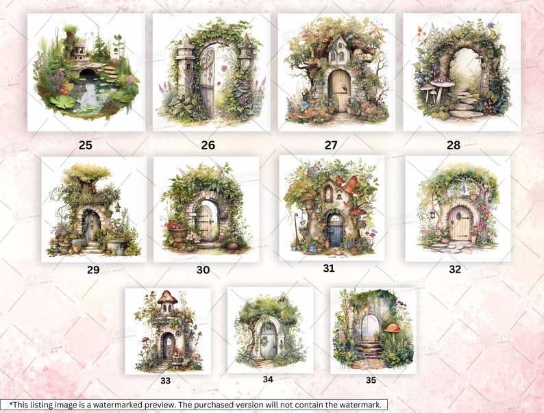 Watercolor Secret Garden Clipart, Whimsical PNG Bundle - Etsy