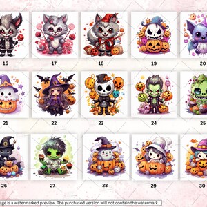 30 Watercolor Kawaii Halloween Clipart, Cute Halloween Graphics, Kids ...