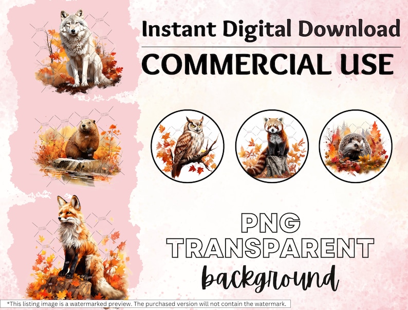 Autumn Woodland Animals Watercolor Clipart Bundle (55 PNG) - Etsy