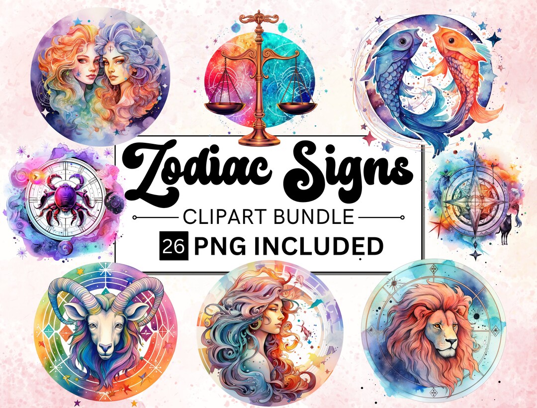 26 Zodiac Bundle PNG Sublimation Horoscope Design Rainbow Fantasy ...