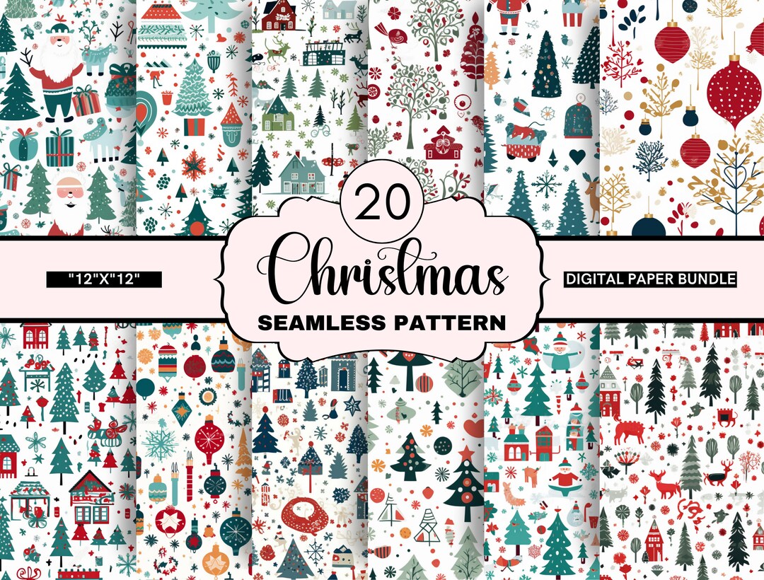 20 Christmas Digital Paper Seamless Pattern, Winter Holiday Seamless ...