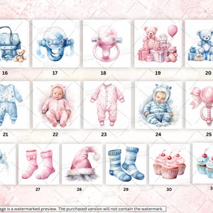 50 Watercolor Gender Reveal Bundle, Newborn Baby Boy Girl Watercolor ...