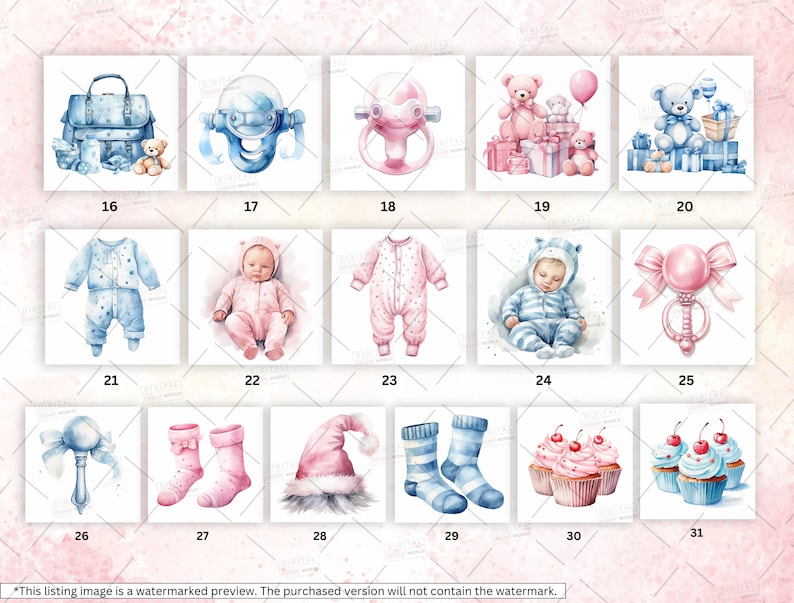 50 Watercolor Gender Reveal Bundle, Newborn Baby Boy Girl Watercolor ...