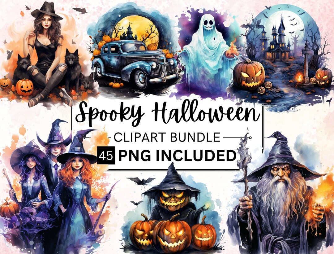 45 Watercolor Spooky Halloween Clipart, Halloween Decoration ...