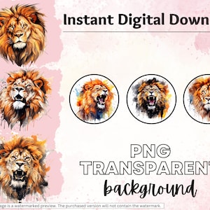 20 Watercolor Lion Clipart Bundle, Lion PNG, Nursery Clipart, Baby ...
