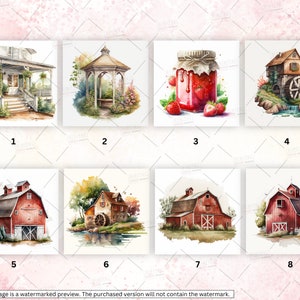 30 Farm Barn Watercolor Clipart, Farmhouse Clipart, Barn Bundle PNG ...