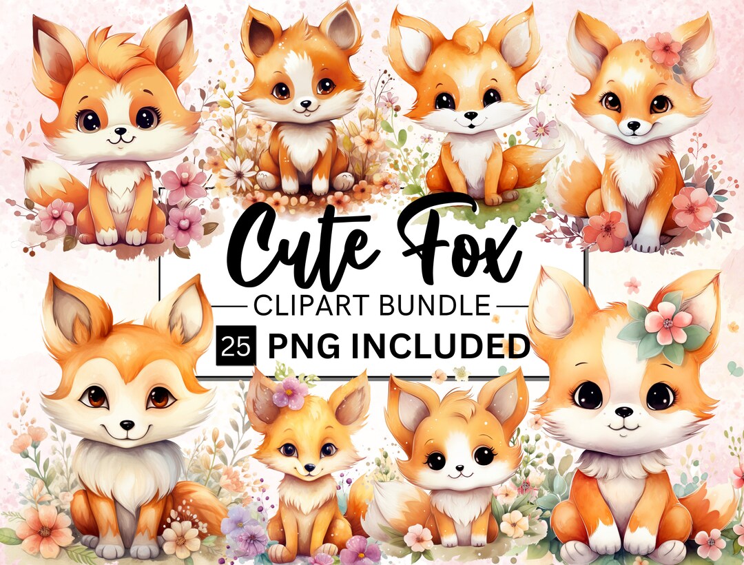25 Watercolor Cute Fox Clipart Bundle, Floral Baby Fox, Woodland Animal ...