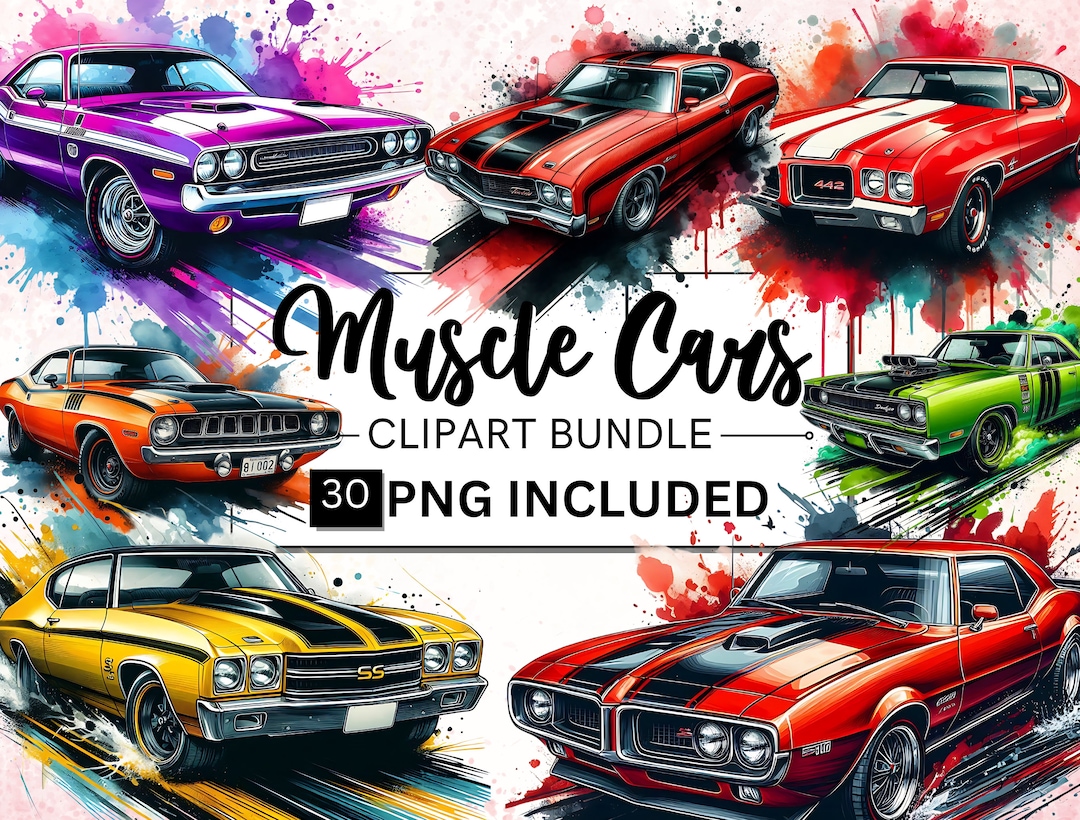 30 Watercolor Automotive Clipart Bundle, Classic Muscle Car PNG ...