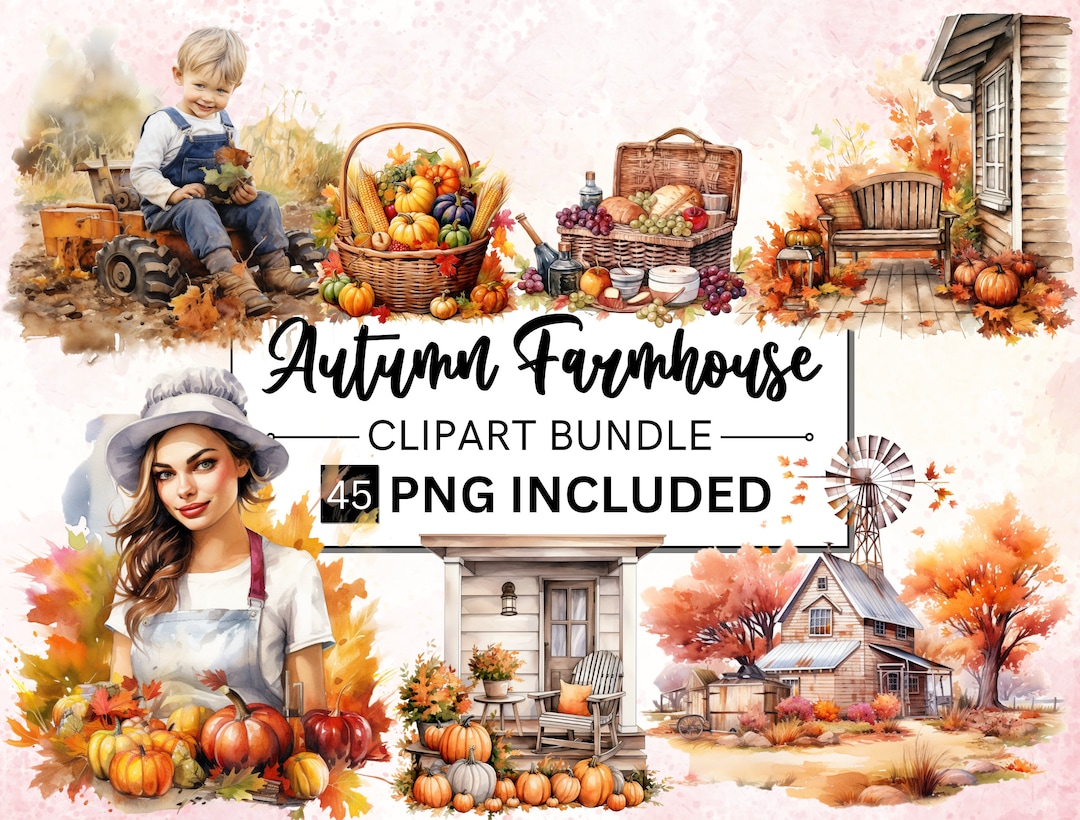 45 Watercolor Autumn Farmhouse Barn Clipart, Fall Season PNG, Farmhouse ...