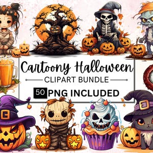 50 Watercolor Cute Halloween PNG Clipart Bundle, Cartoon Kawaii ...