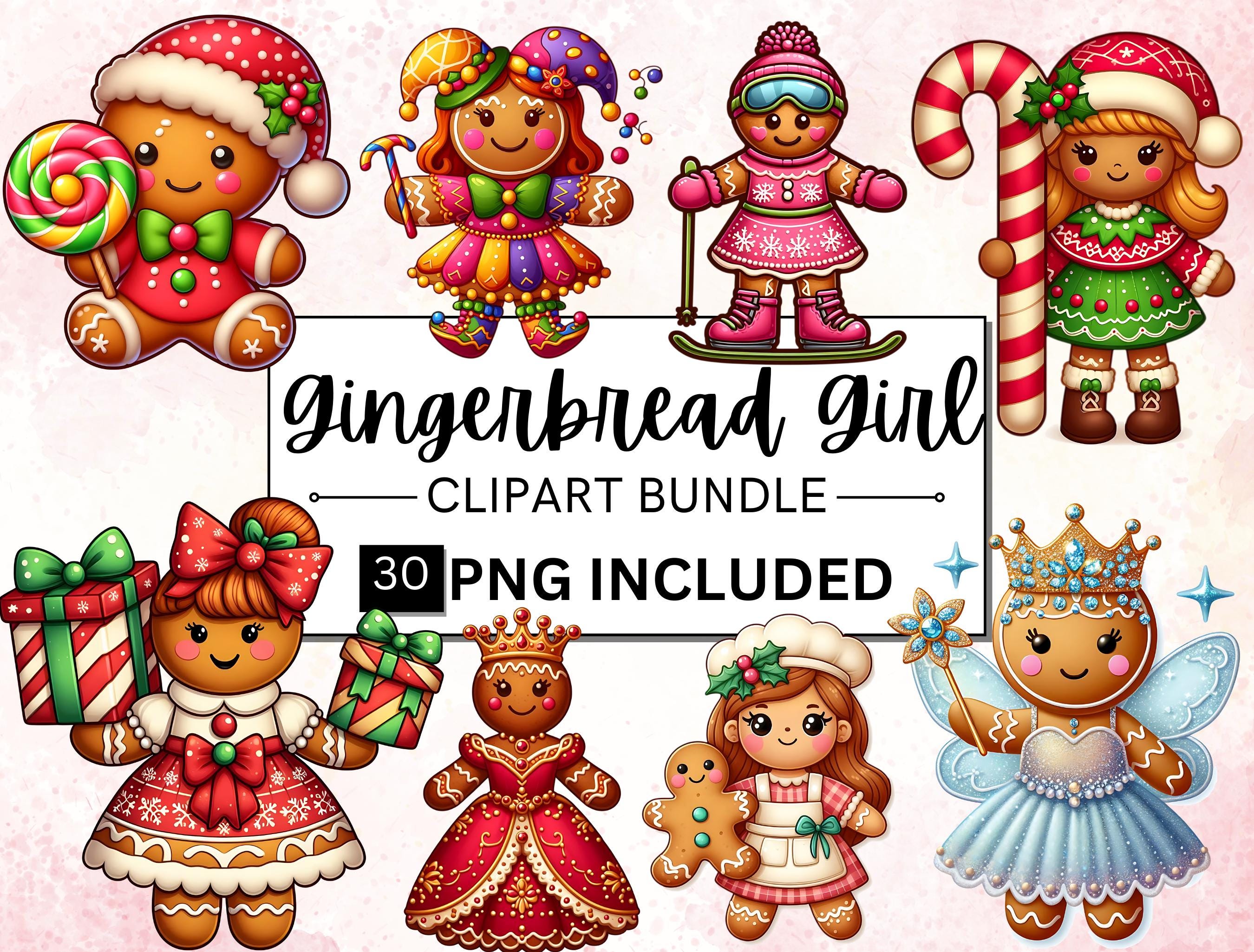 30 Watercolor Gingerbread Girl PNG Bundle, Gingerbread Clipart, Winter ...