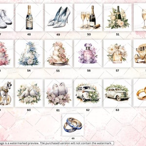 65 Watercolor Wedding Clipart Bundle, Marriage PNG, Invitation, Ring ...