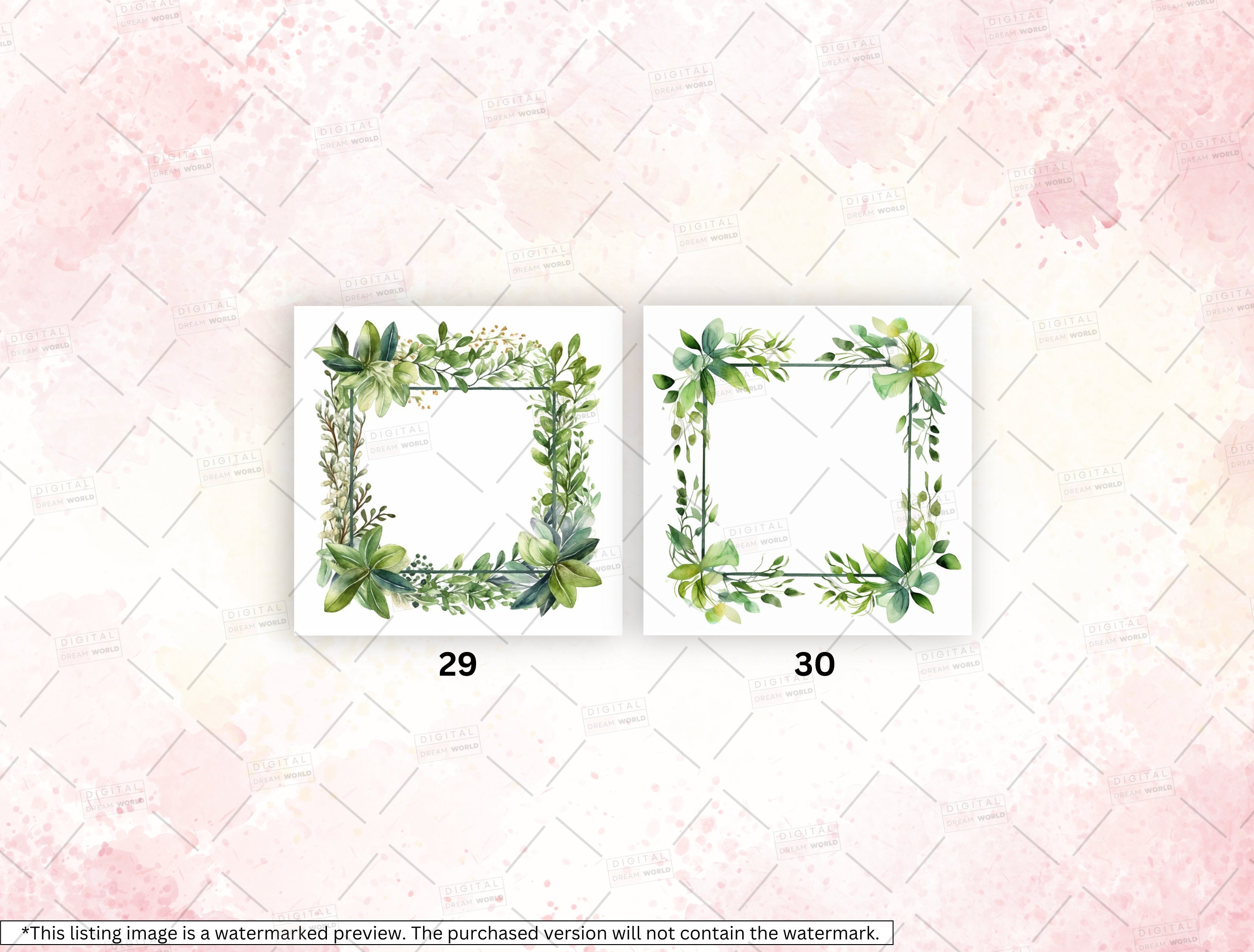 30 Watercolor Green Plant Frames Set Greenery Digital Frames - Etsy
