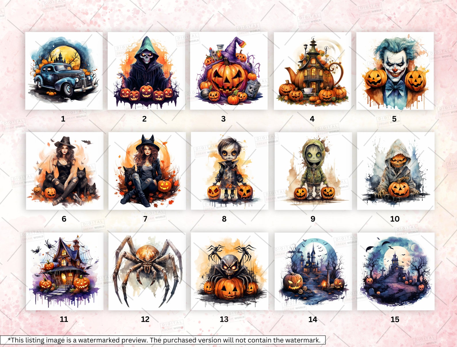 45 Watercolor Spooky Halloween Clipart, Halloween Decoration ...