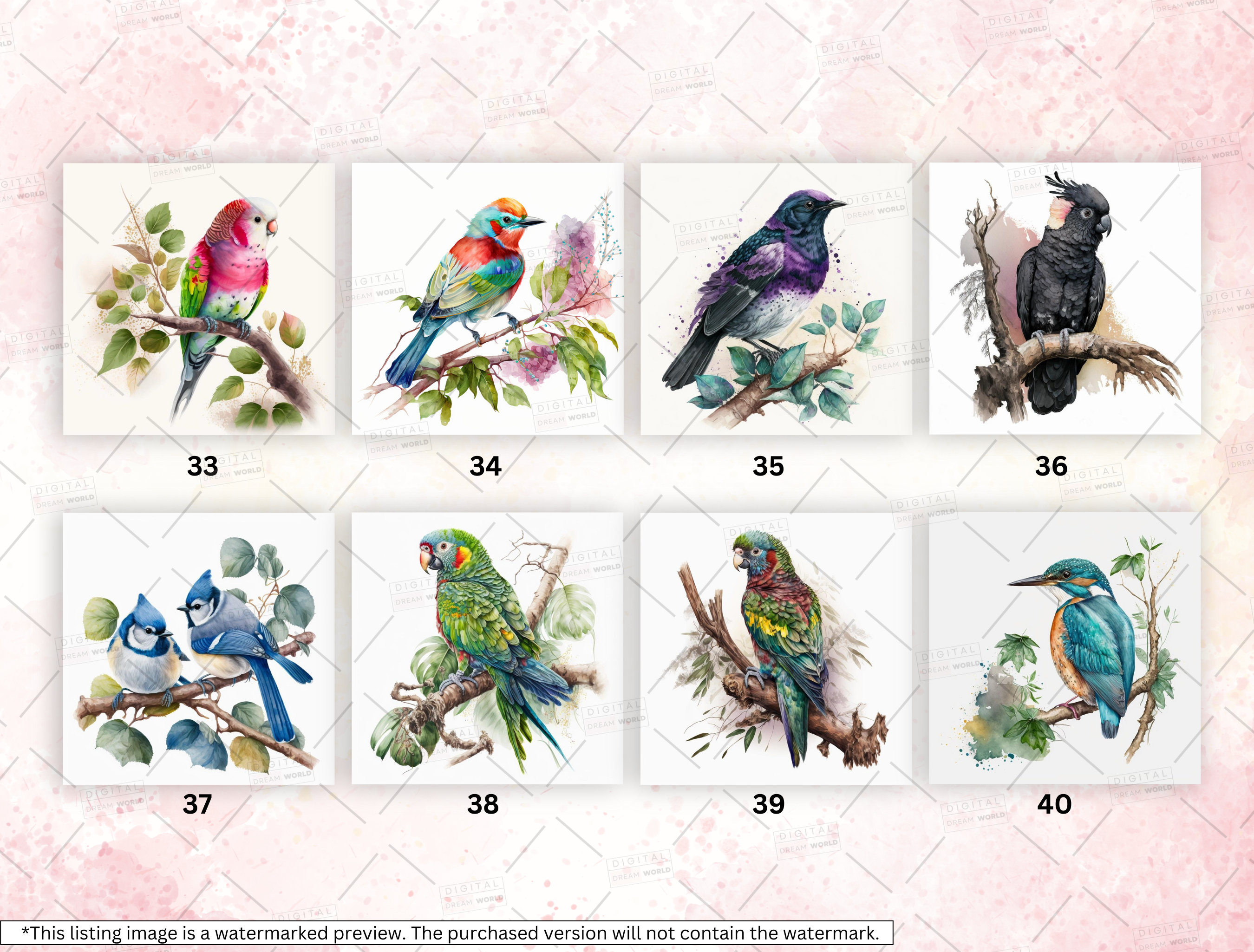 50 Watercolor Birds Clip Art, Colorful Birds Clipart, Spring Clipart ...
