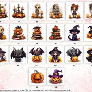 50 Watercolor Cute Halloween PNG Clipart Bundle, Cartoon Kawaii ...