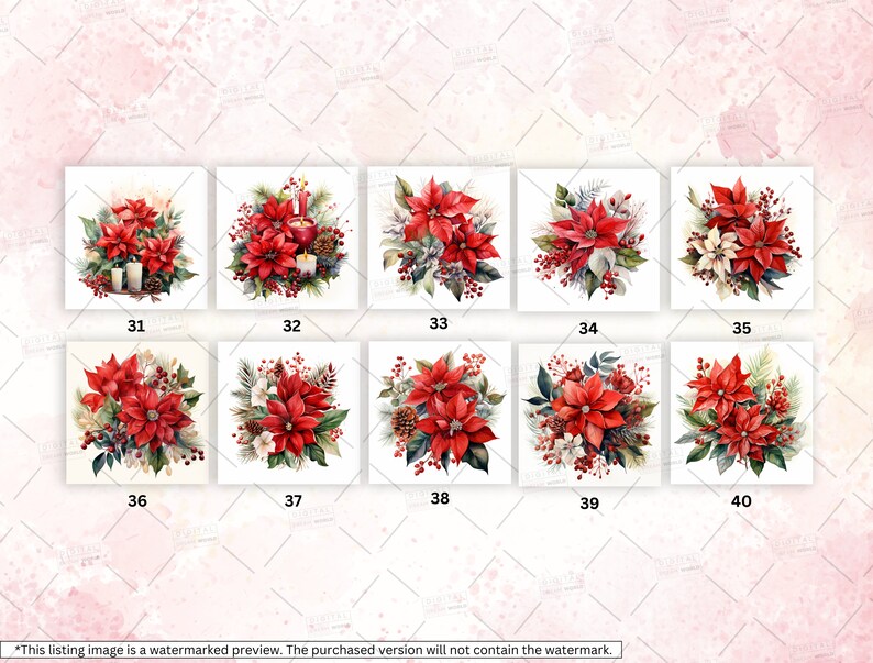 40 Watercolor Christmas Flowers Clipart, Christmas Bouquets, Watercolor ...