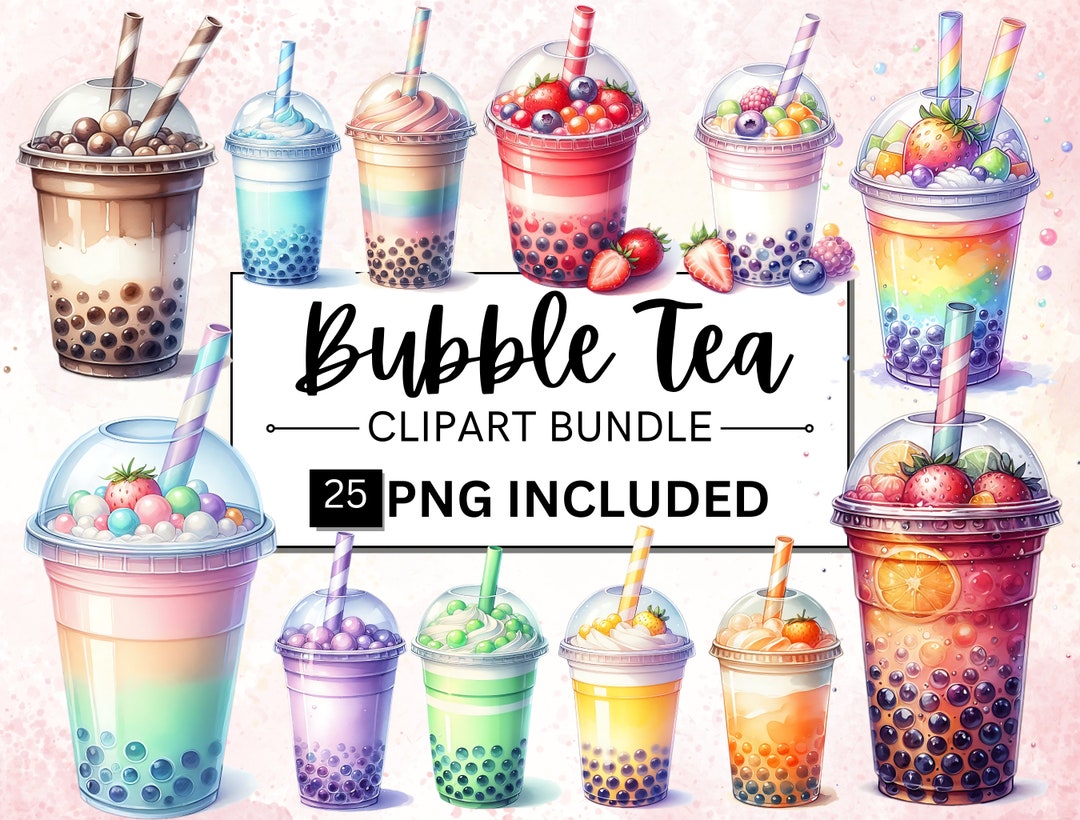 25 Watercolor Bubble Tea Clipart Bundle, Boba Tea PNG, Bubble Milk Tea ...