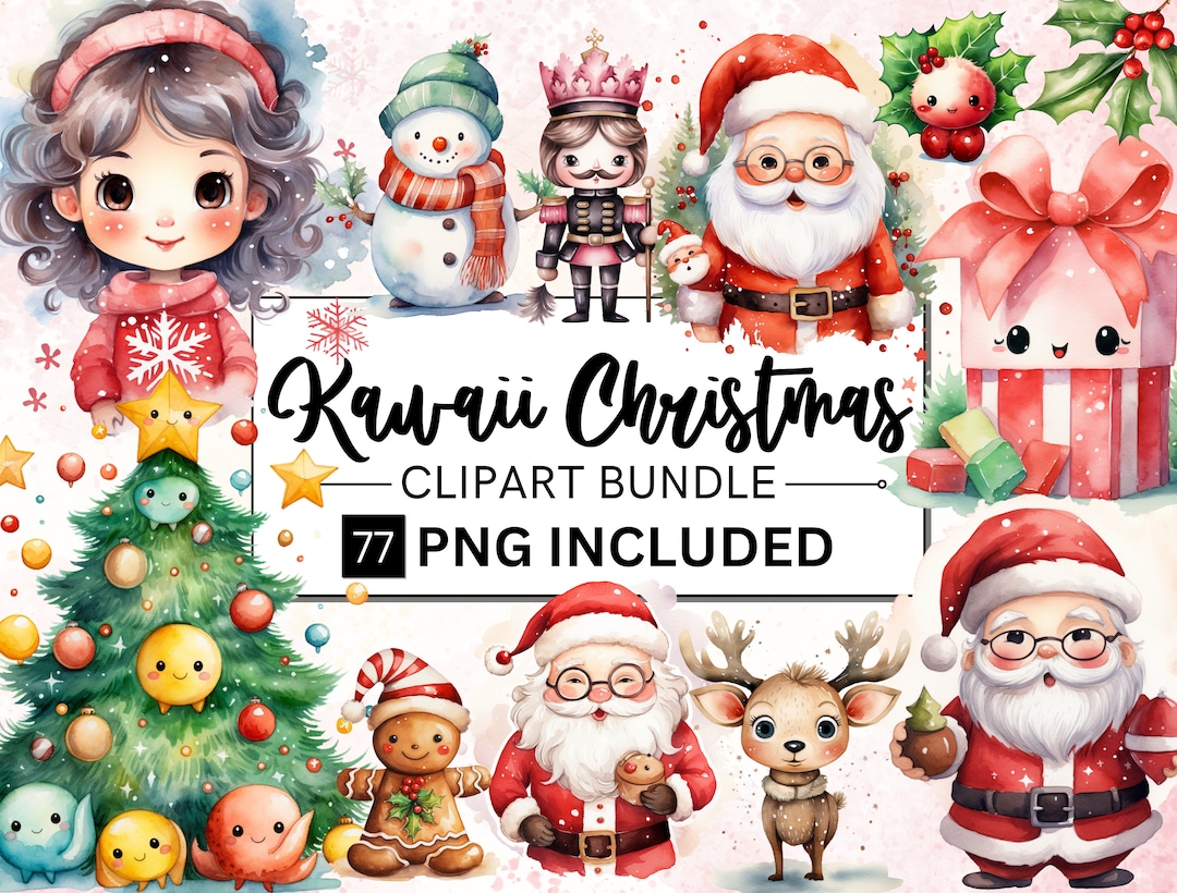 77 Cute Kawaii Christmas Clipart Bundle, Cute Christmas Graphics ...