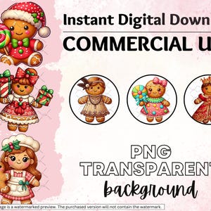 30 Watercolor Gingerbread Girl PNG Bundle, Gingerbread Clipart, Winter ...