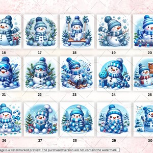 40 Watercolor Blue Snowman Clipart Bundle, Winter Holiday Festive ...