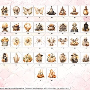 85 Watercolor Halloween PNG Clipart Bundle, Beige Halloween PNG, Spooky ...