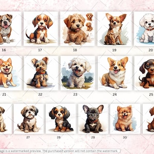 31 Watercolor Puppies Clipart PNG Bundle, Cartoon Style Painted Puppy ...