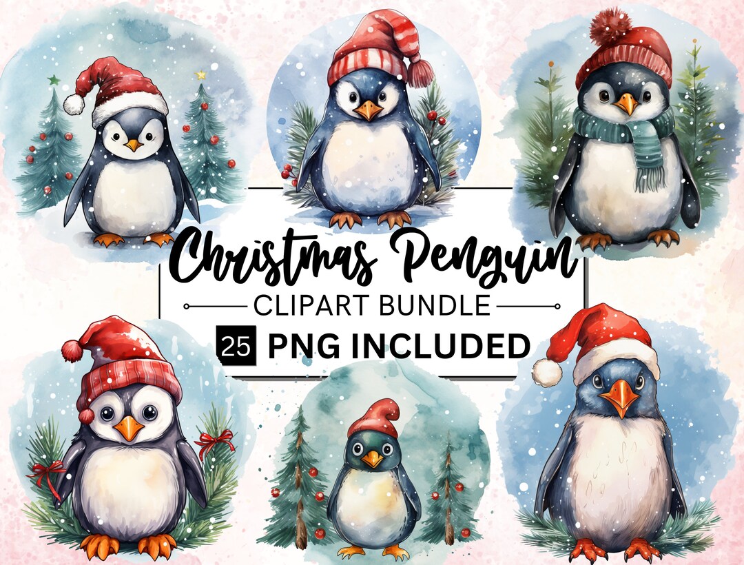 25 Cute Christmas Baby Penguin Clipart Bundle, Christmas Winter Clipart ...