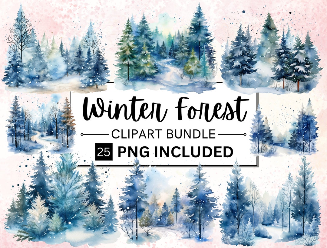 25 Watercolor Winter Forest Clipart, Winter Woodland Clipart, Winter ...