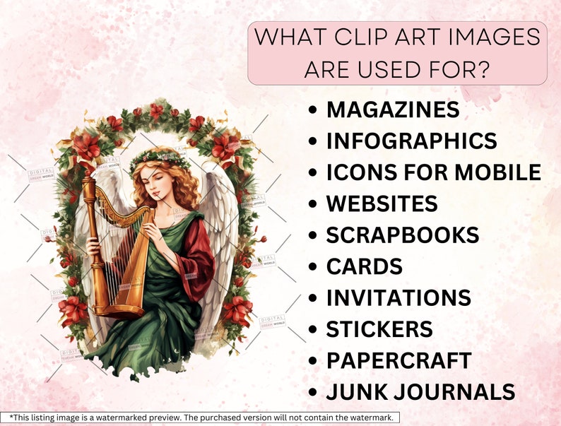 Watercolor Christmas Angel Clipart Bundle, Vintage PNG Graphics ...