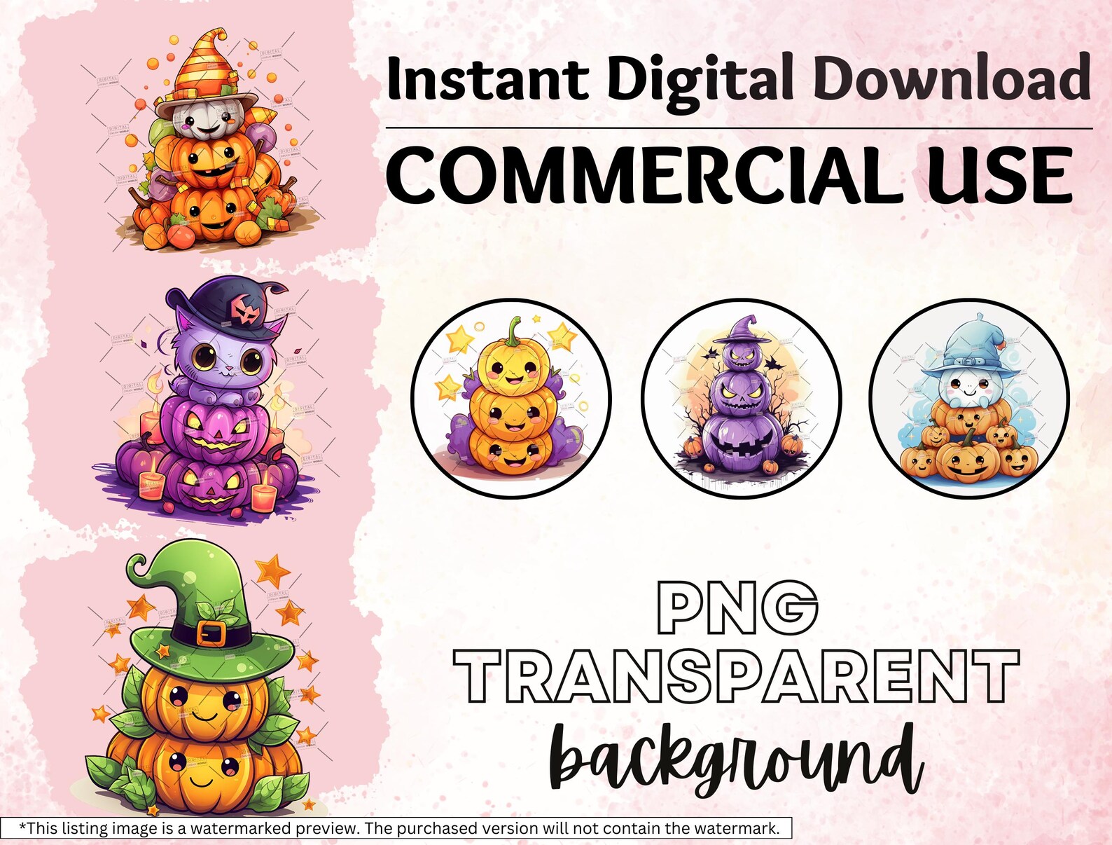 45 Halloween Cute Clipart, Kawaii Pastel Halloween PNG Bundle, Pastel ...