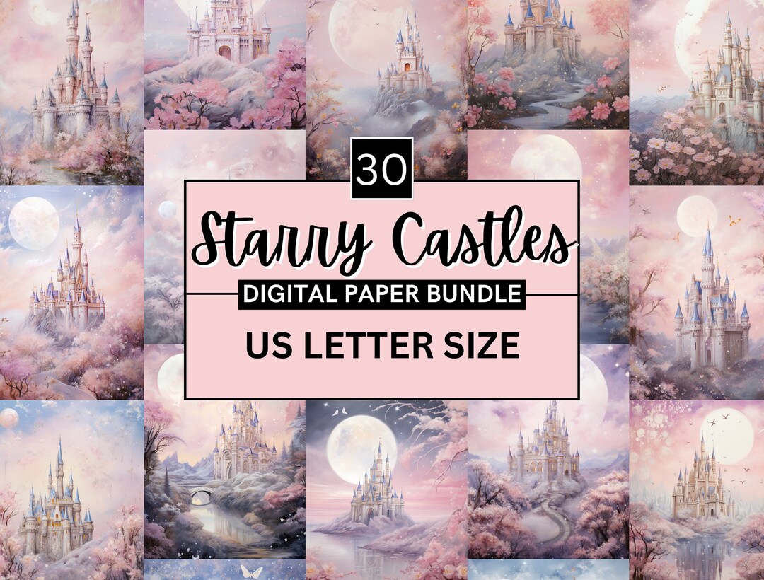 30 Printable Starry Castle Digital Paper, Princess Castle Background ...